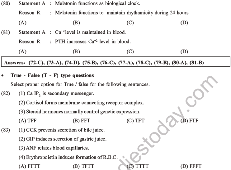 NEET Biology Chemical Coordination and Control MCQs Set B with Answers